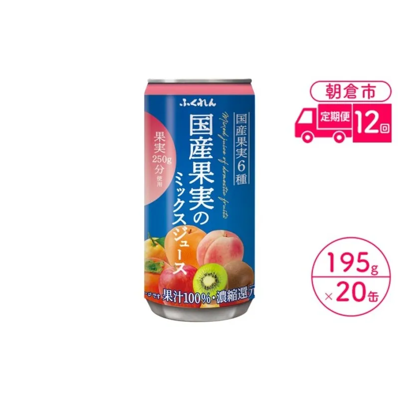 定期便 12回 ジュース 果汁100％ 国産果実のミックスジュース 195g×20